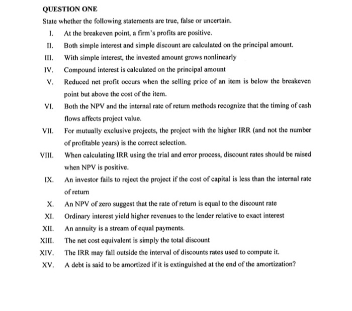 Solved QUESTION ONE State whether the following statements | Chegg.com