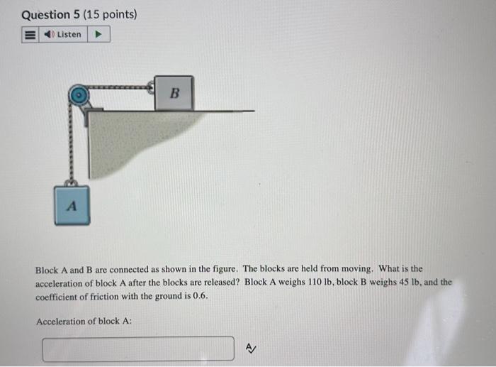Solved Block A and B are connected as shown in the figure. | Chegg.com