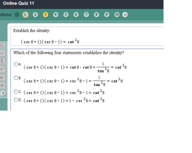 Solved Establish the identity. (csc theta + 1) (csc theta - | Chegg.com
