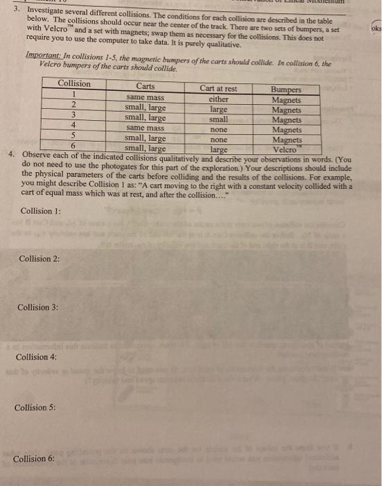 Solved oks 3. Investigate several different collisions. The | Chegg.com