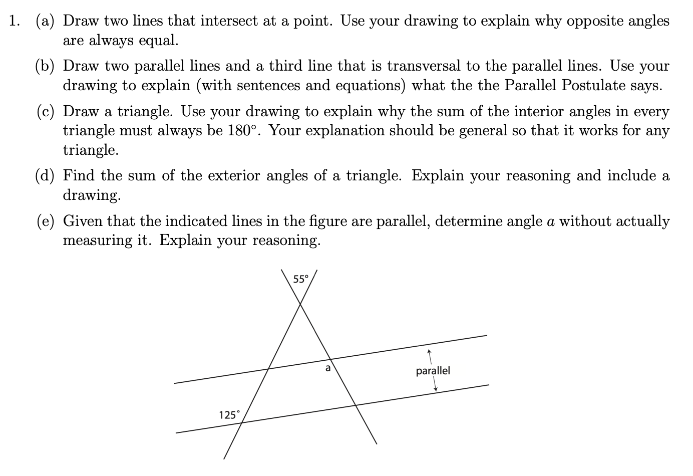Solved 1. (a) ﻿Draw two lines that intersect at a point. Use | Chegg.com