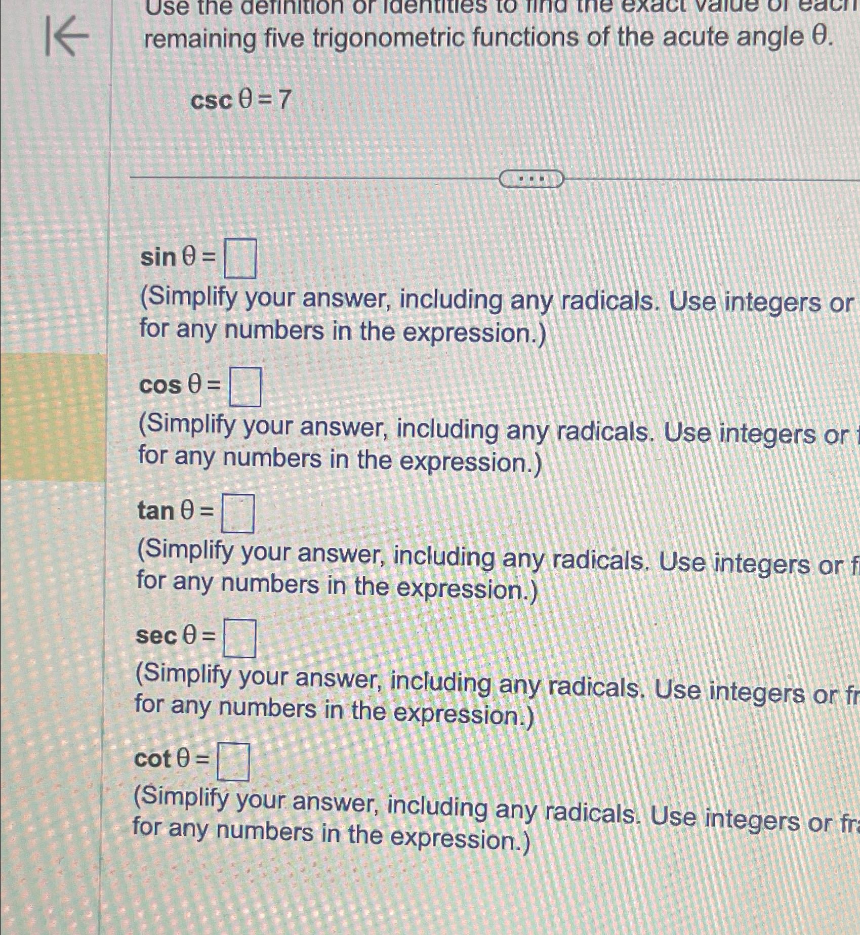 Solved remaining five trigonometric functions of the acute | Chegg.com