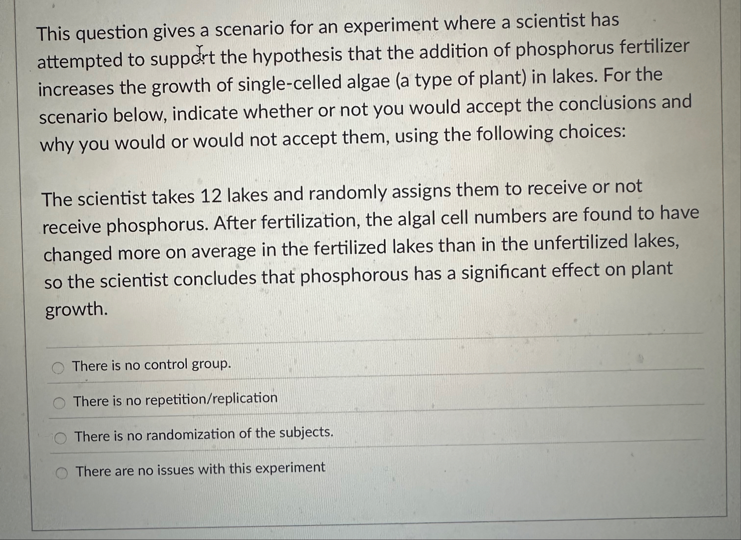 Solved This question gives a scenario for an experiment | Chegg.com