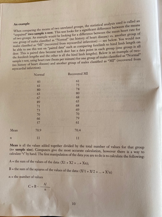 Solved An example When comparing the means of two unrelated | Chegg.com