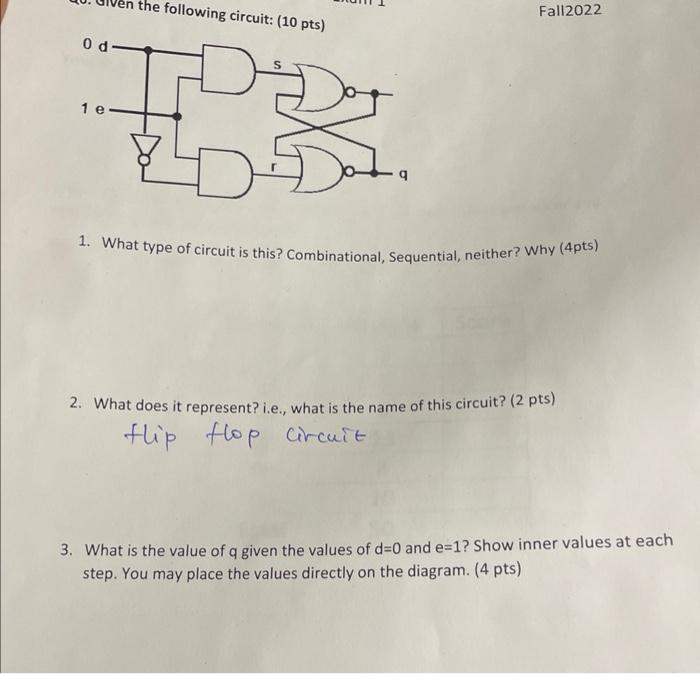Solved 1. What type of circuit is this? Combinational, | Chegg.com