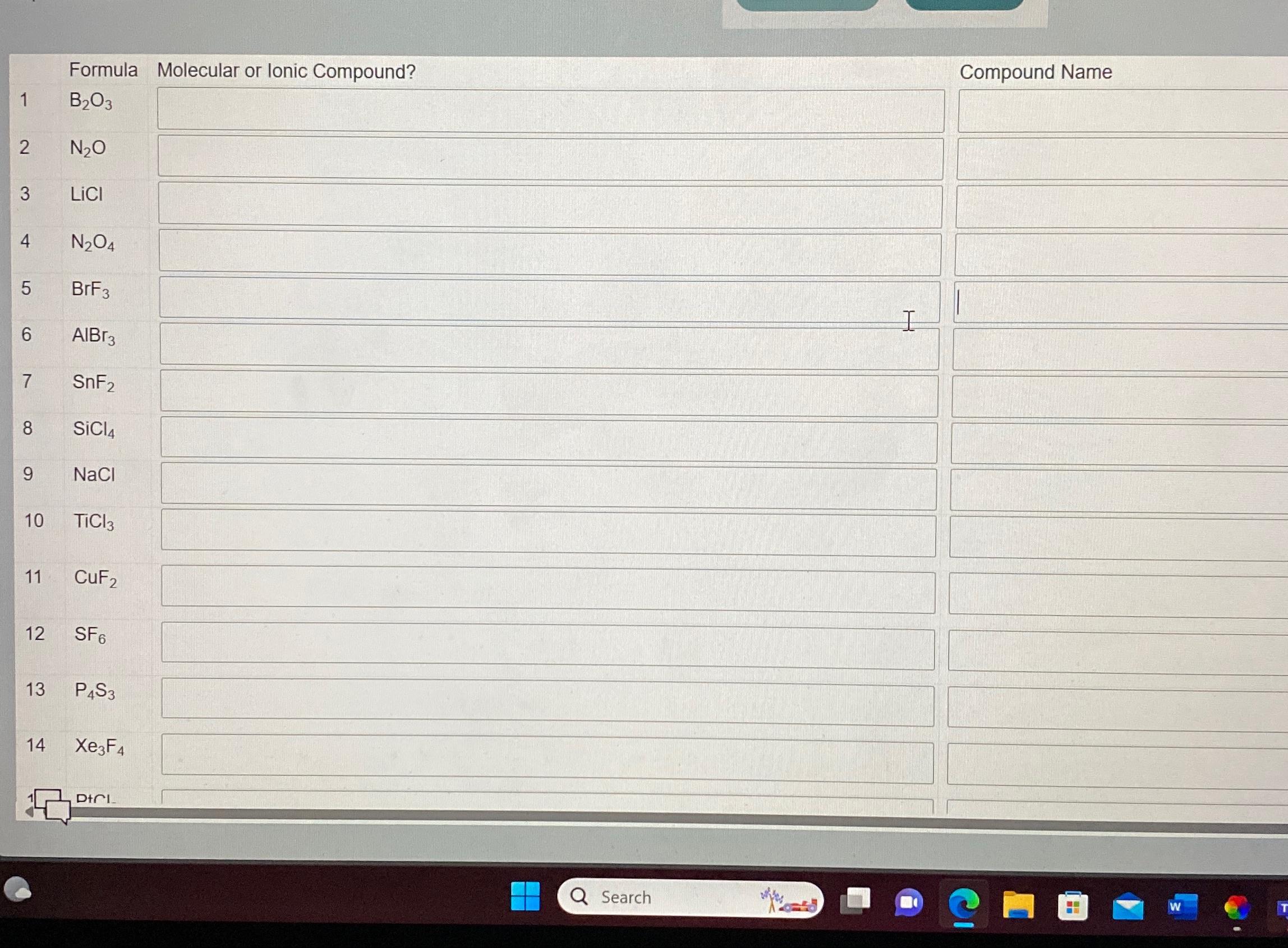 Solved Formula Molecular or Ionic Compound?Compound | Chegg.com