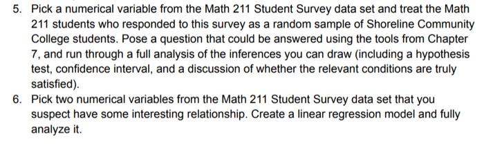 5. Pick a numerical variable from the Math 211 | Chegg.com