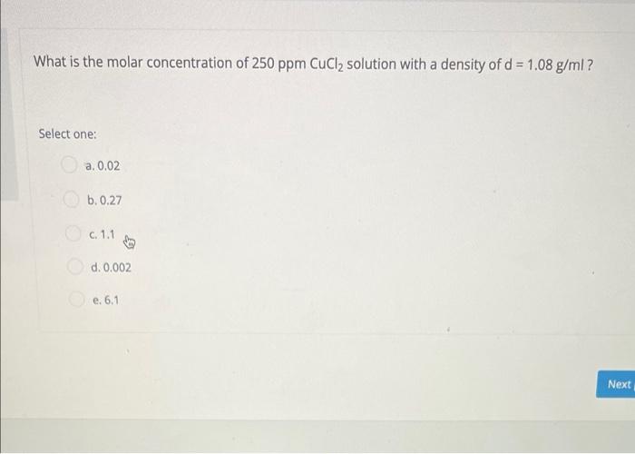 Solved What is the molar concentration of 250 ppm CuCl₂ | Chegg.com