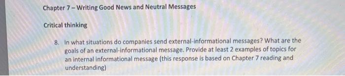 Solved Chapter 7 - Writing Good News and Neutral Messages | Chegg.com