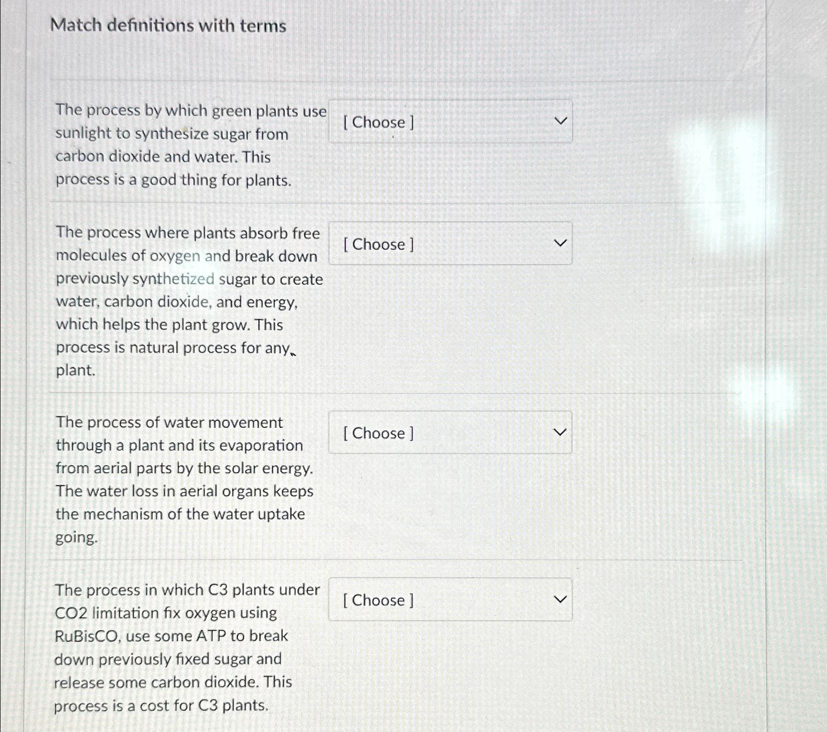 Solved Match definitions with termsThe process by which | Chegg.com