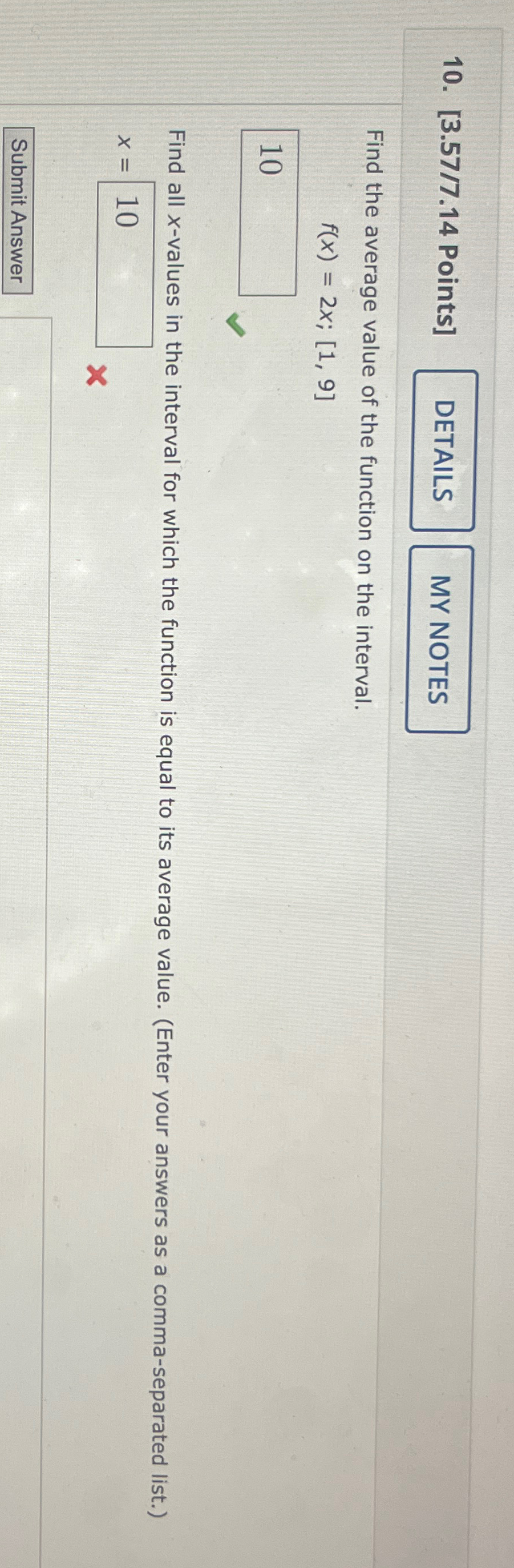 Solved [3.57/7.14 ﻿Points]Find the average value of the | Chegg.com