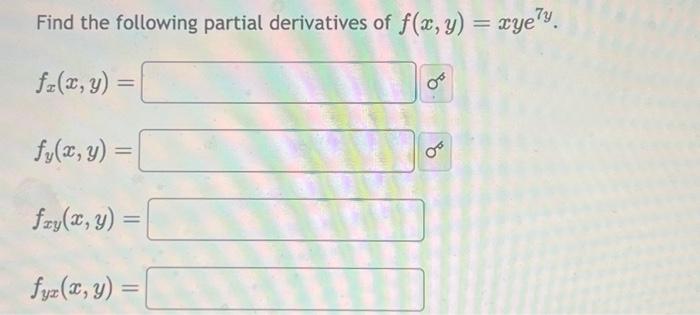 Solved Find the following partial derivatives of f(x, y) = | Chegg.com