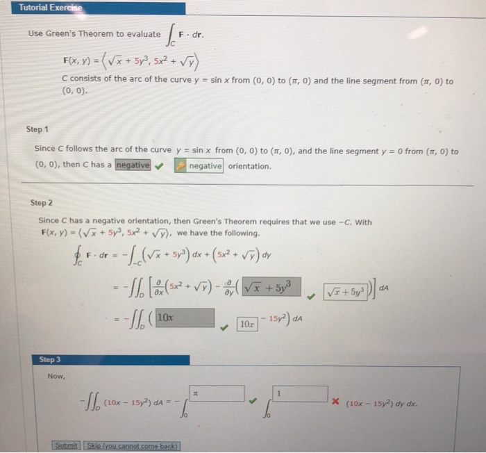 Solved Tutorial Exercise Use Green's Theorem to evaluate F. | Chegg.com