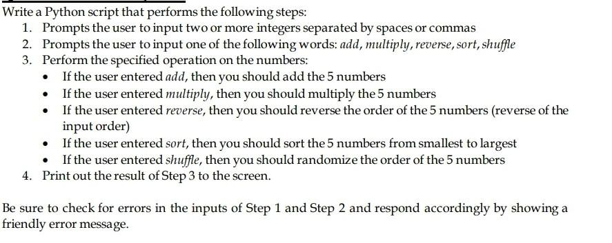 Solved Write a Python script that performs the following | Chegg.com