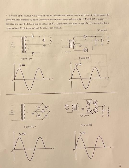 Solved 2. For each of the four full-wave rectifier circuits | Chegg.com