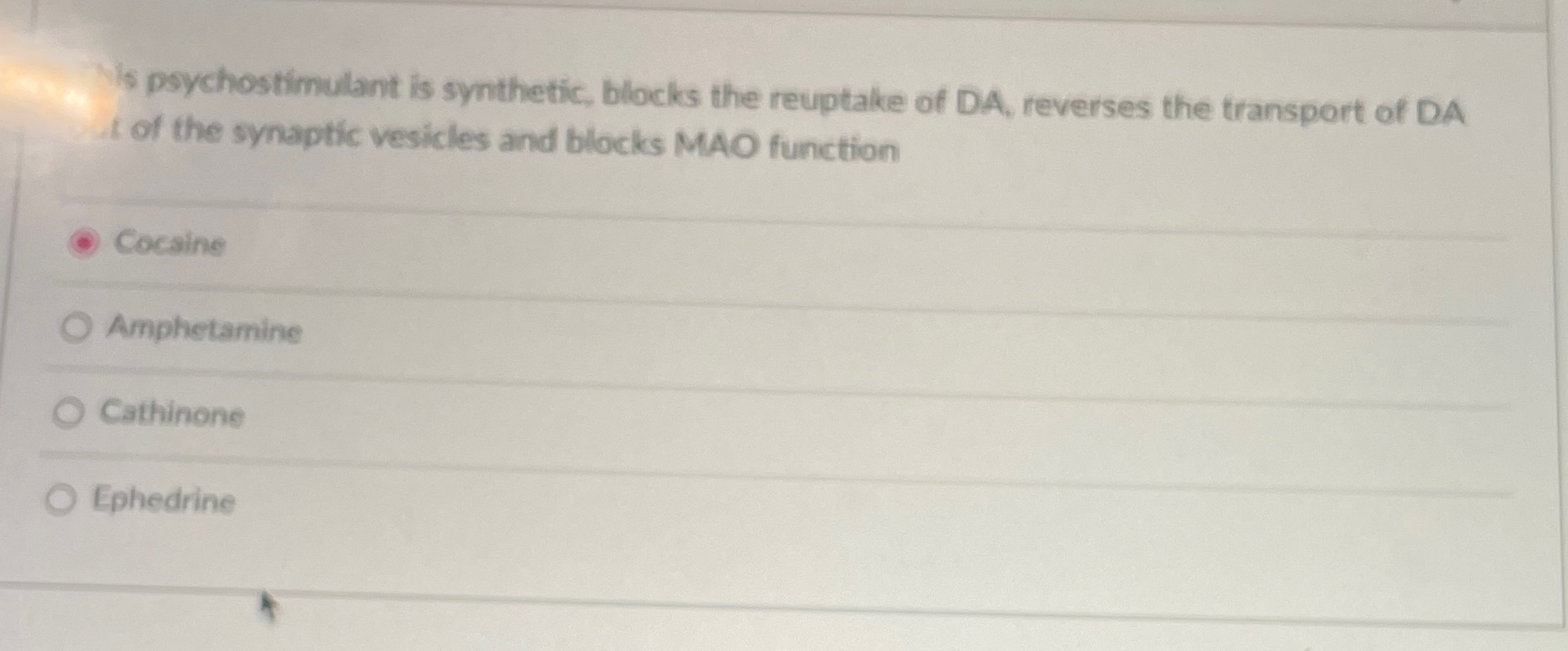 Solved Is psychostimulant is synthetic, blocks the reuptake | Chegg.com