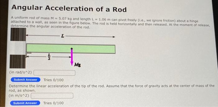 Solved Angular Acceleration of a Rod A uniform rod of mass | Chegg.com