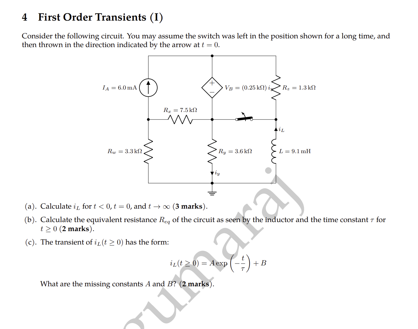 Solved 4 ﻿First Order Transients (I)Consider the following | Chegg.com