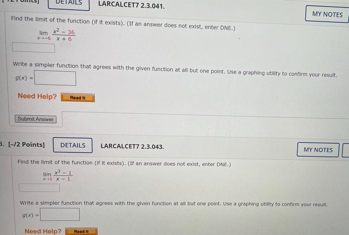 Solved Larcalcet7 2 3 041 My Notes Find The Limit Of The