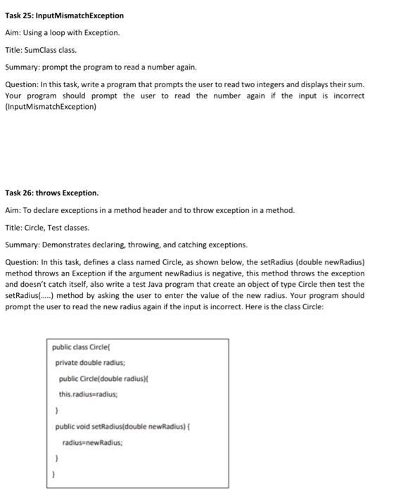 Solved Task 25: Input MismatchException Aim: Using a loop | Chegg.com