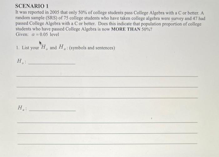 Solved SCENARIO 1 It was reported in 2005 that only 50% of | Chegg.com