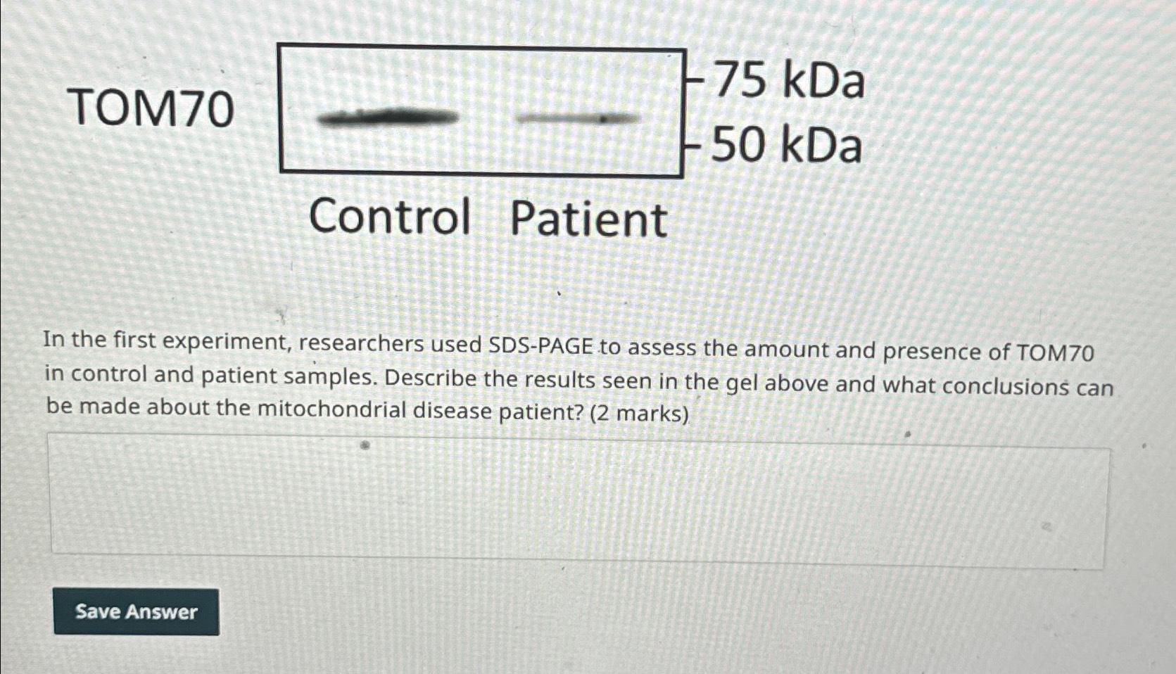 Solved TOM7075kDa50kDaControl PatientIn the first | Chegg.com