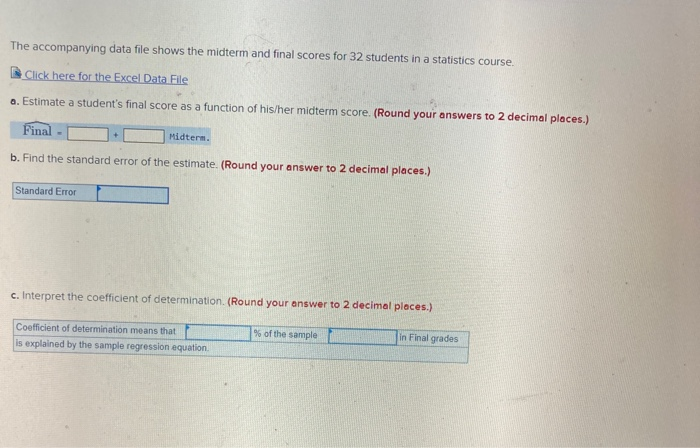 The accompanying data file shows the midterm and | Chegg.com