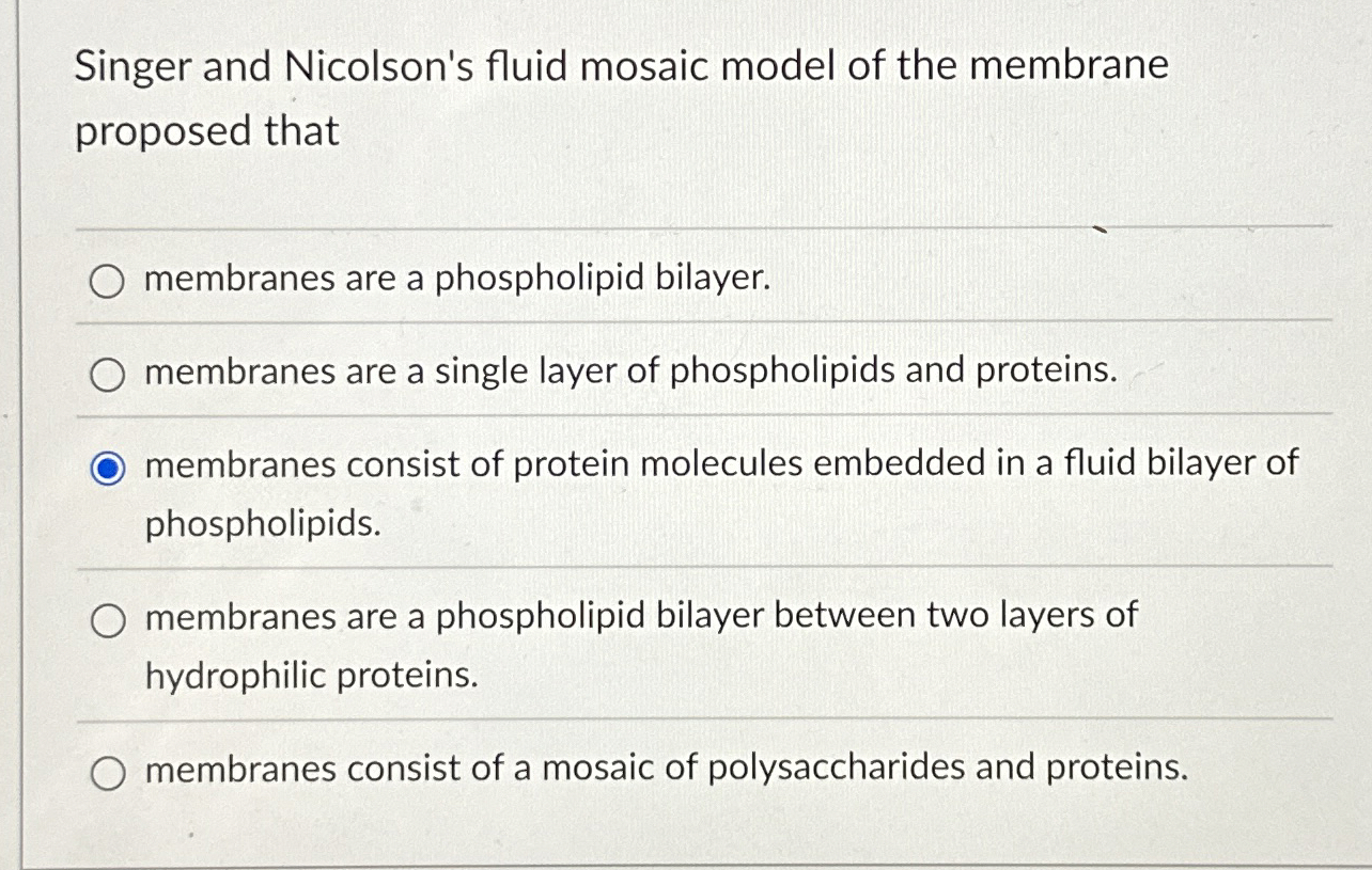 Solved Singer and Nicolson's fluid mosaic model of the | Chegg.com