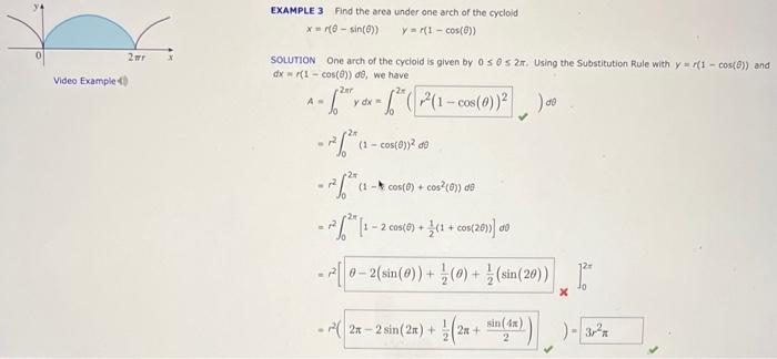 Solved EXAMPLE 3 Find the area under one arch of the cycloid | Chegg.com
