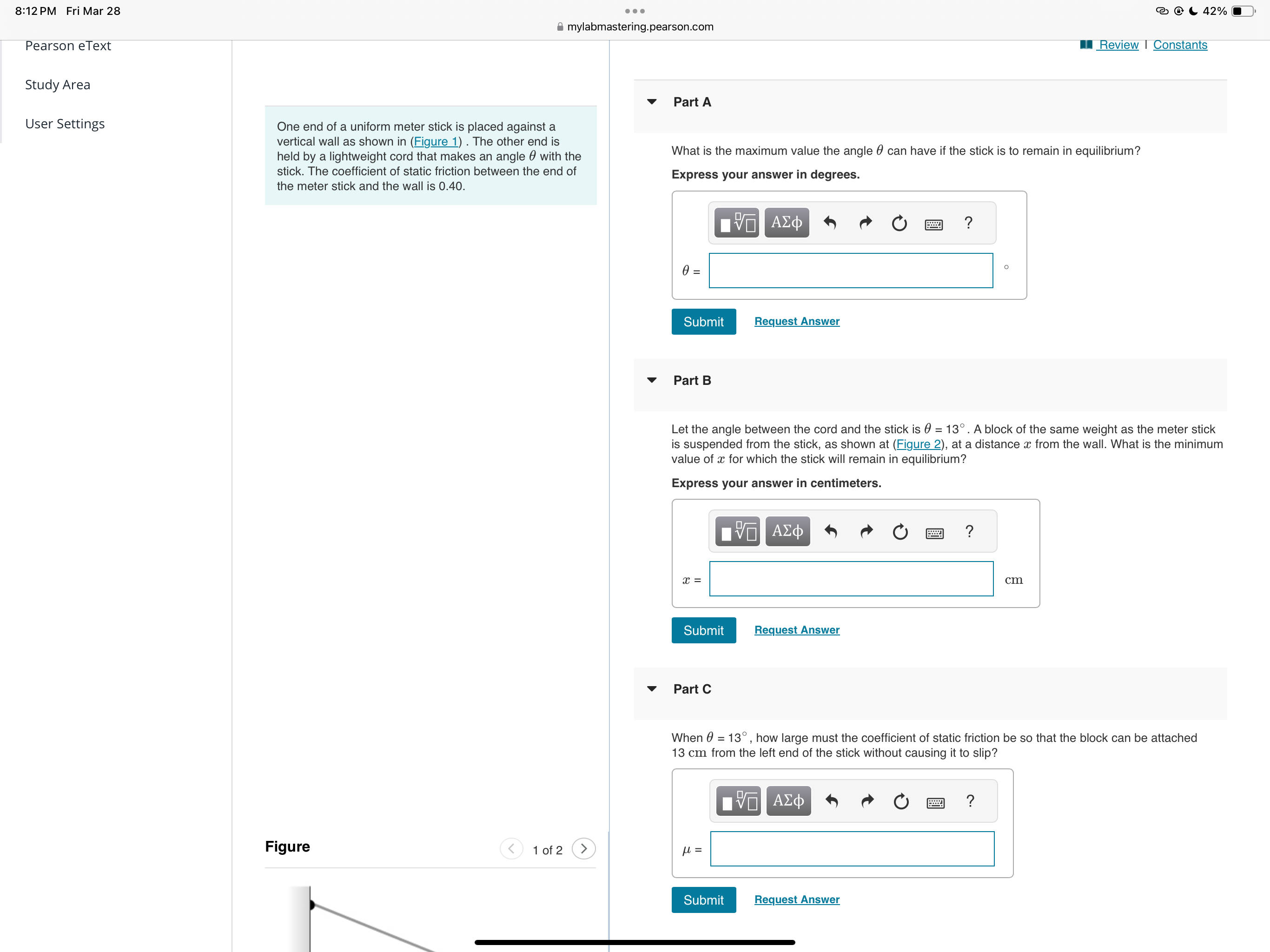 Study AreaUser SettingsOne end of a uniform meter | Chegg.com