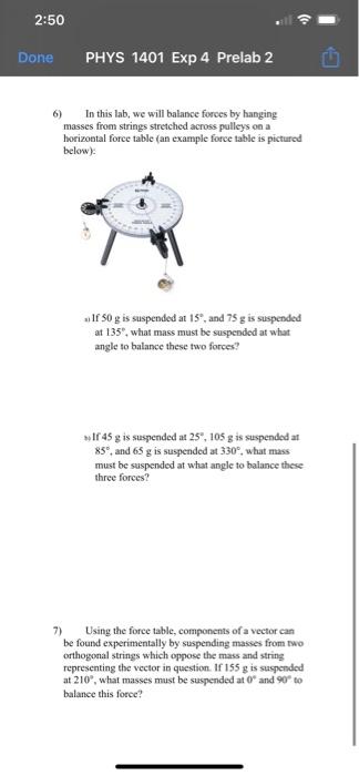 Solved 2:50 Done PHYS 1401 Exp 4 Prelab 2 Ú In this lab, we | Chegg.com