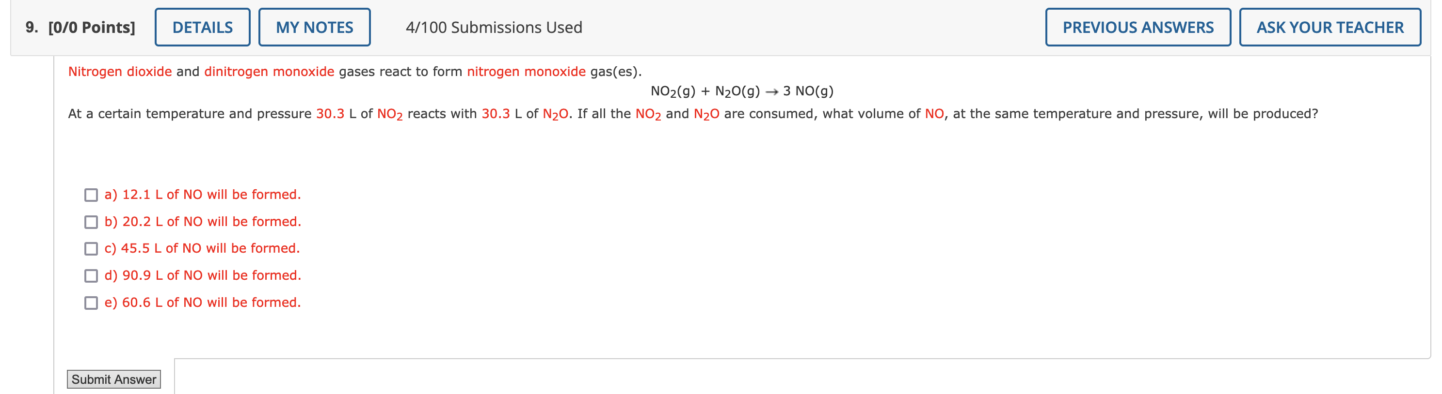 Solved [0/0 ﻿Points]4/100 ﻿Submissions UsedNitrogen dioxide | Chegg.com