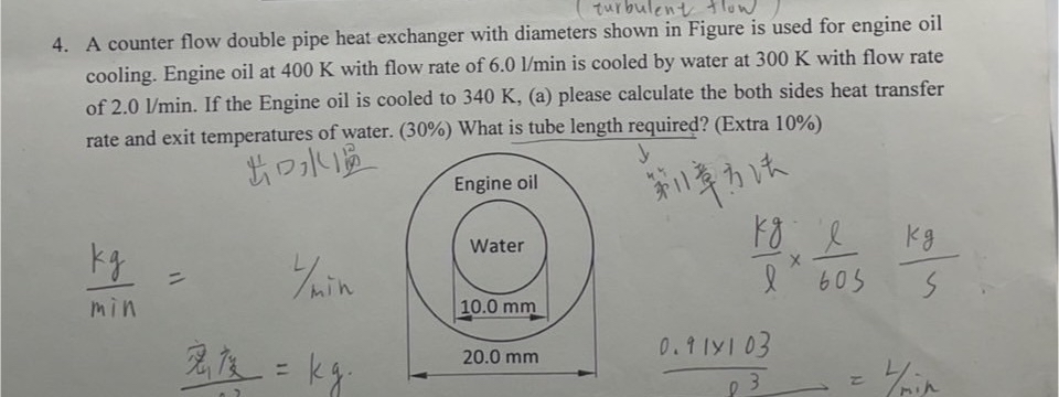 Solved A counter flow double pipe heat exchanger with | Chegg.com