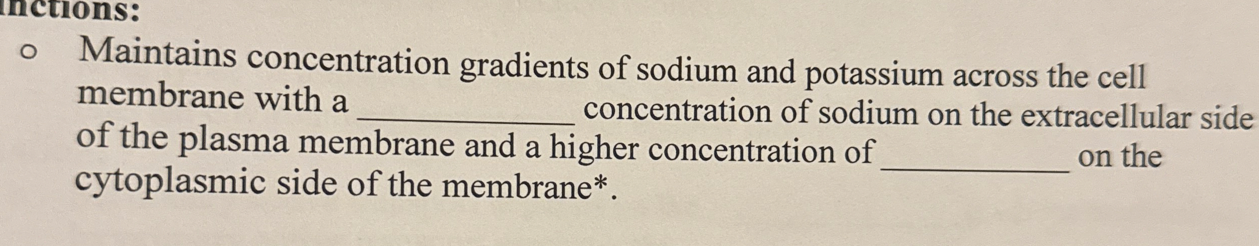 Solved Maintains concentration gradients of sodium and | Chegg.com