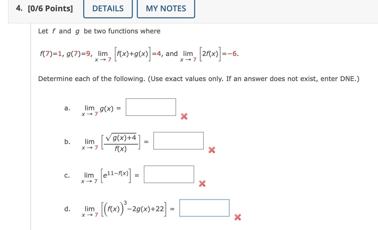 Solved [0/6 ﻿Points]Let f ﻿and g ﻿be two functions | Chegg.com