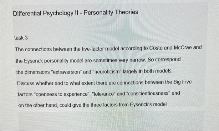 Solved Differential Psychology II - Personality Theories | Chegg.com