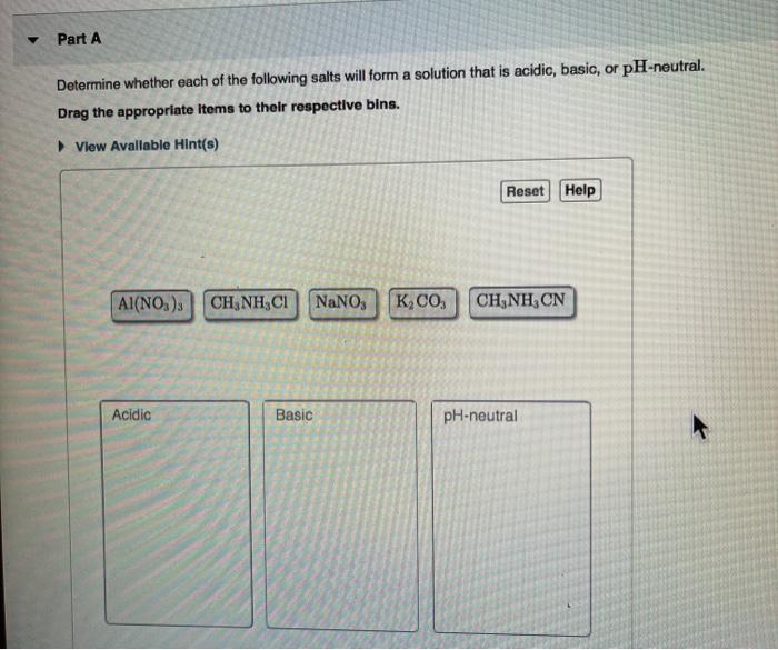 Solved Part A Determine whether each of the following salts | Chegg.com