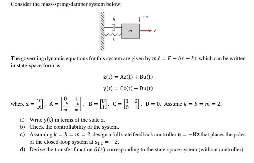 Consider the mass-spring-damper system below: The | Chegg.com