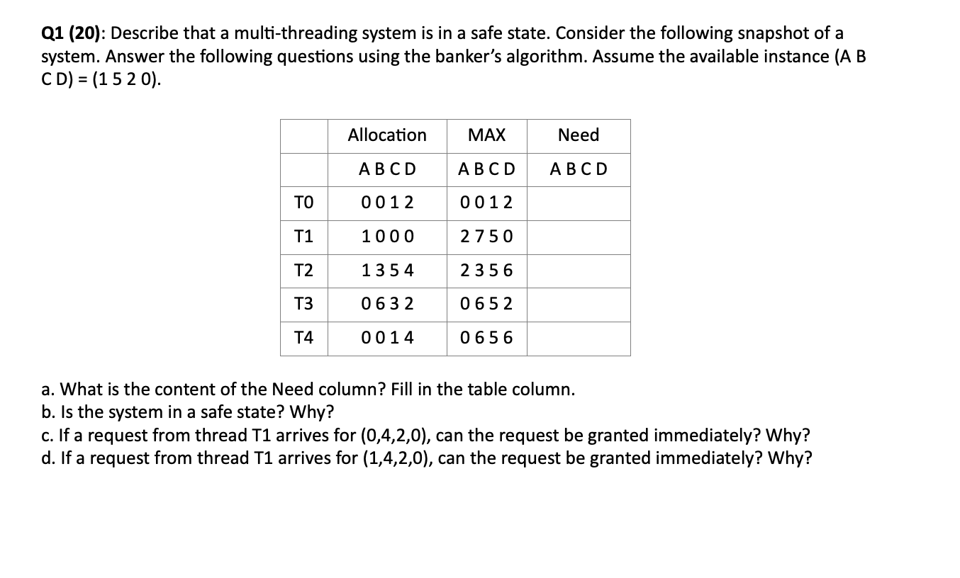 Solved Q1 (20): Describe that a multi-threading system is in | Chegg.com