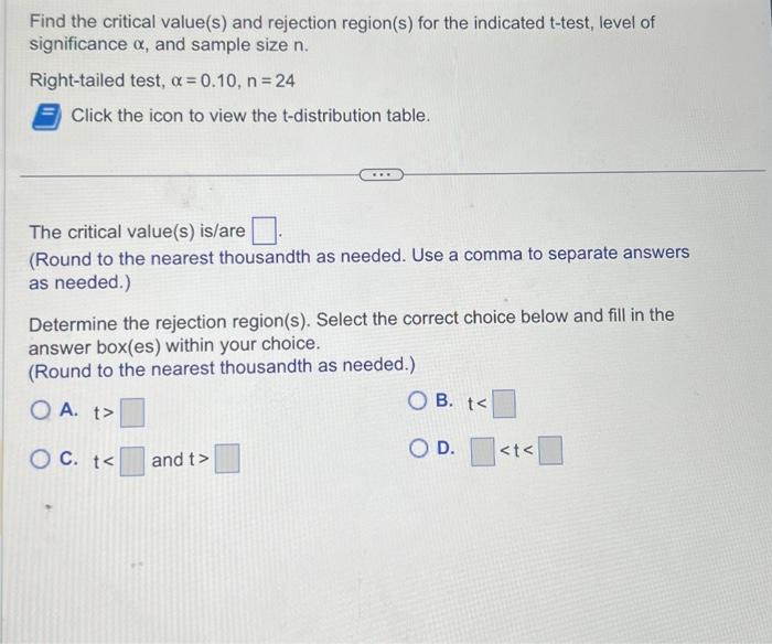 Solved Find the critical value(s) and rejection region(s) | Chegg.com