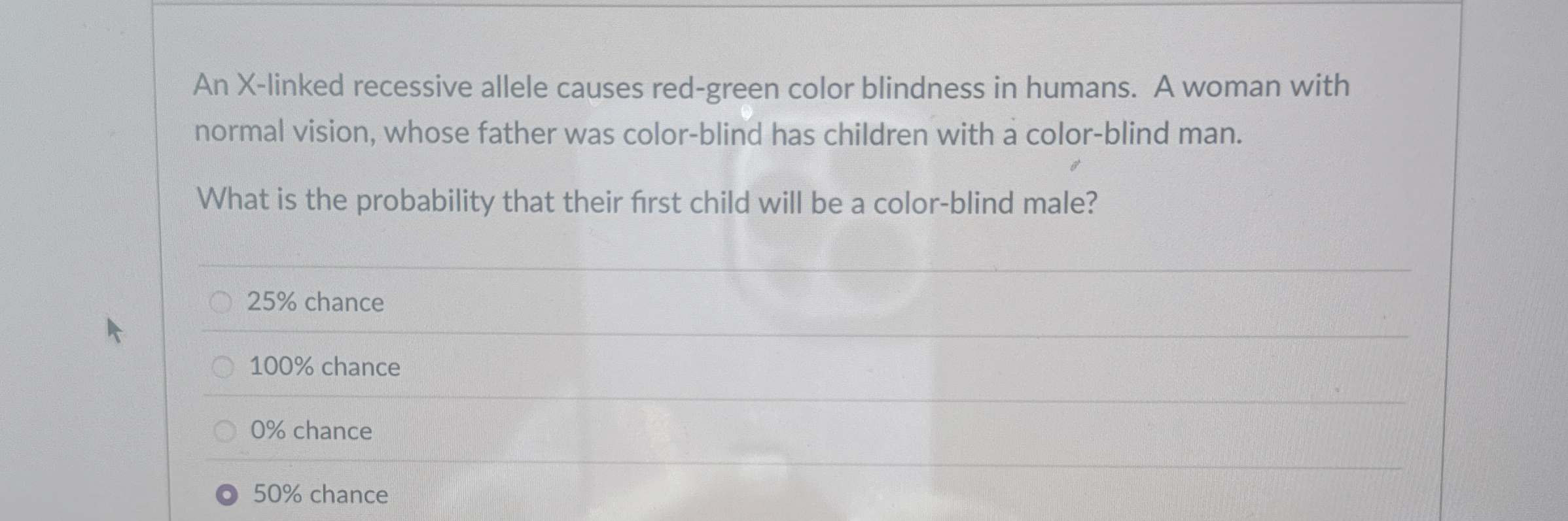 Solved An X-linked recessive allele causes red-green color | Chegg.com