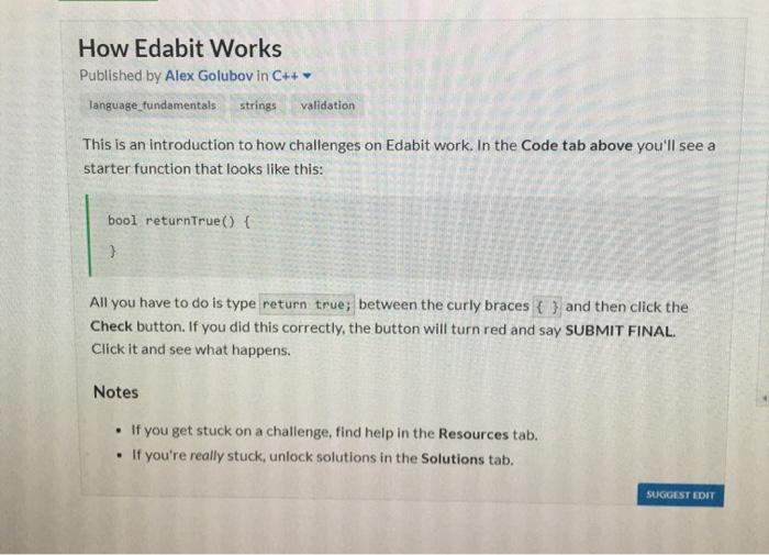 How Edabit Works Published by Alex Golubov in C++ | Chegg.com