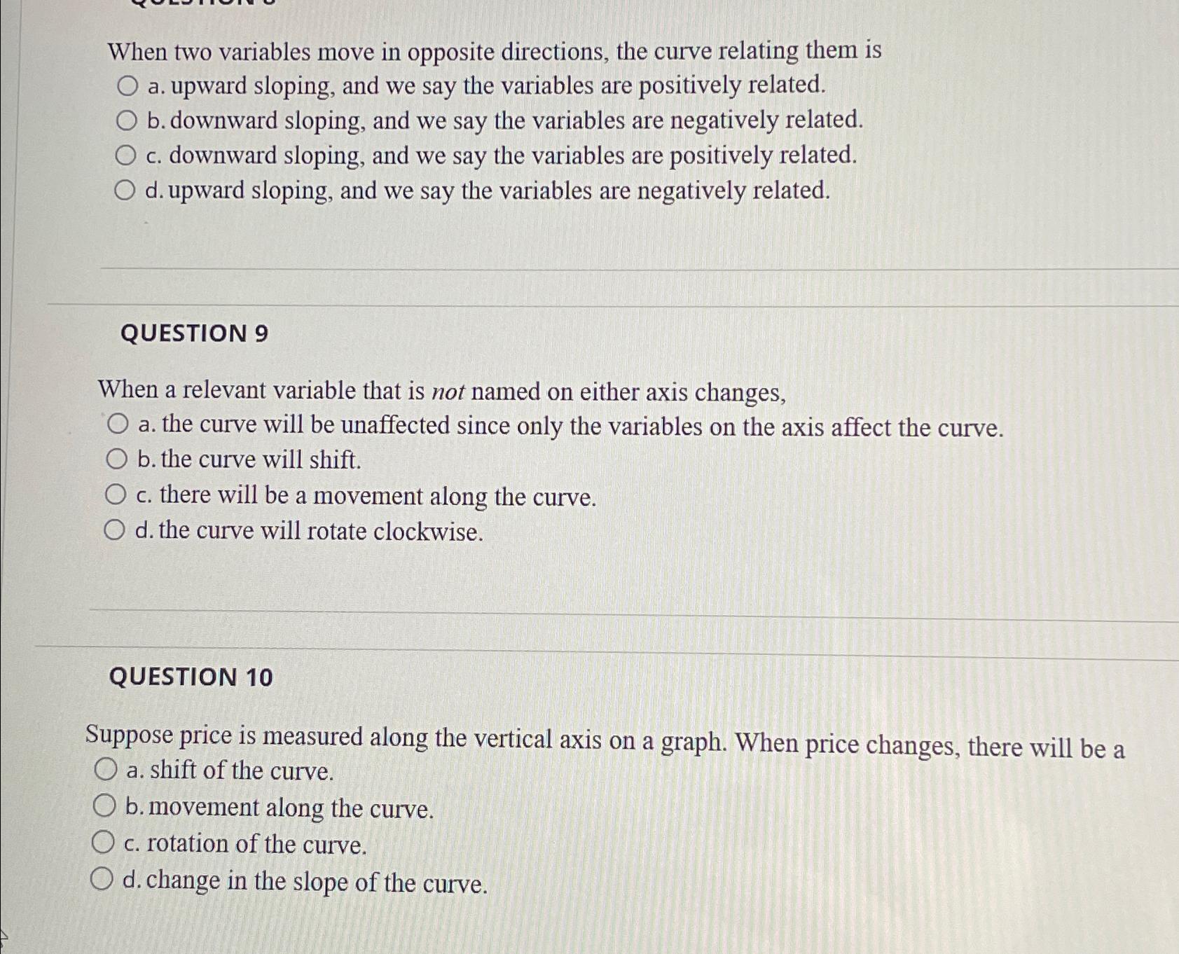 Solved When two variables move in opposite directions, the | Chegg.com