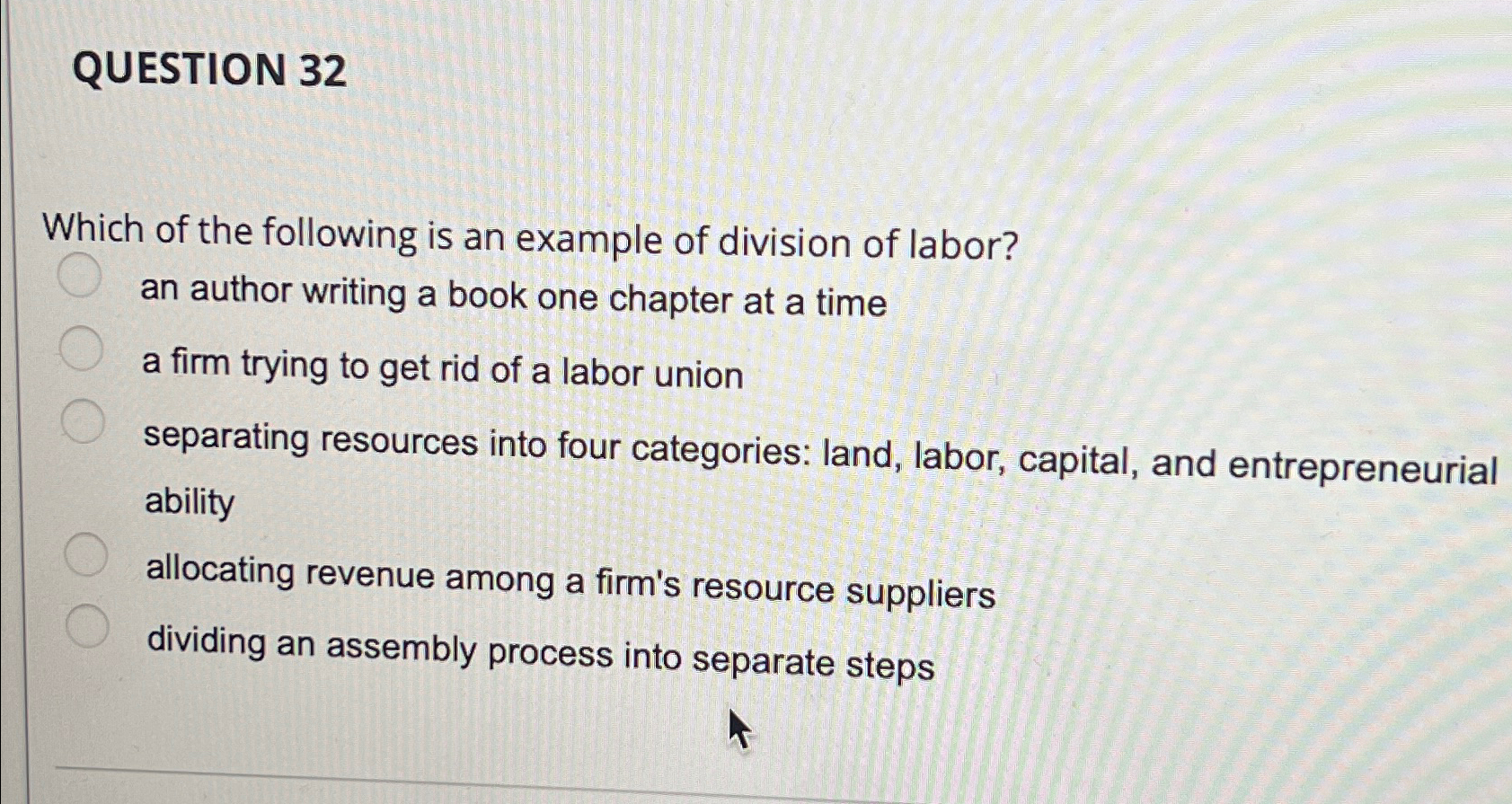 Solved QUESTION 32Which of the following is an example of | Chegg.com