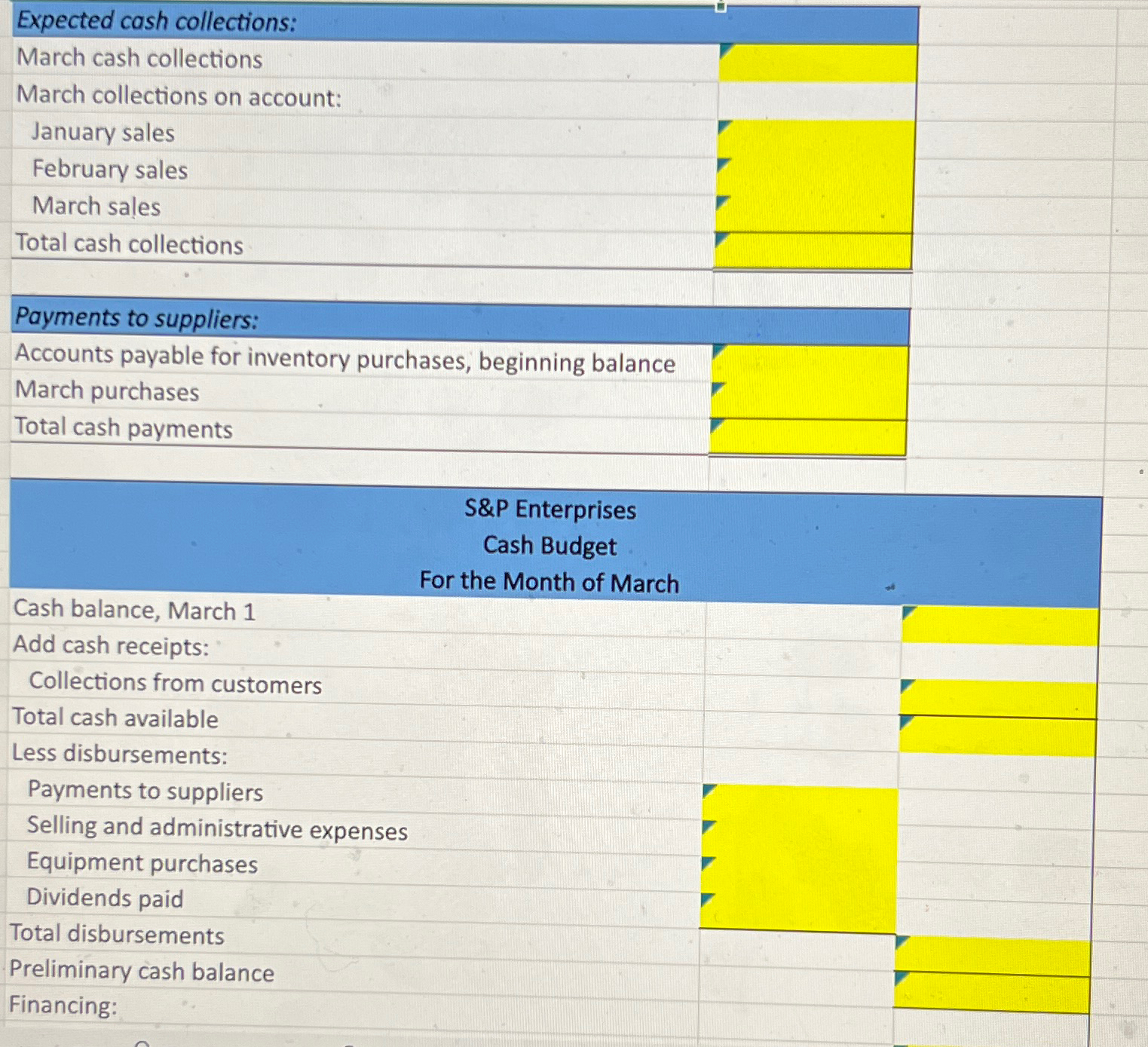 Expected cash collections:March cash collectionsMarch | Chegg.com