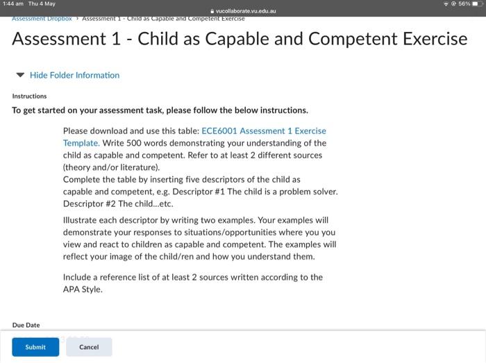 Assessment 1 - Child as Capable and Competent | Chegg.com