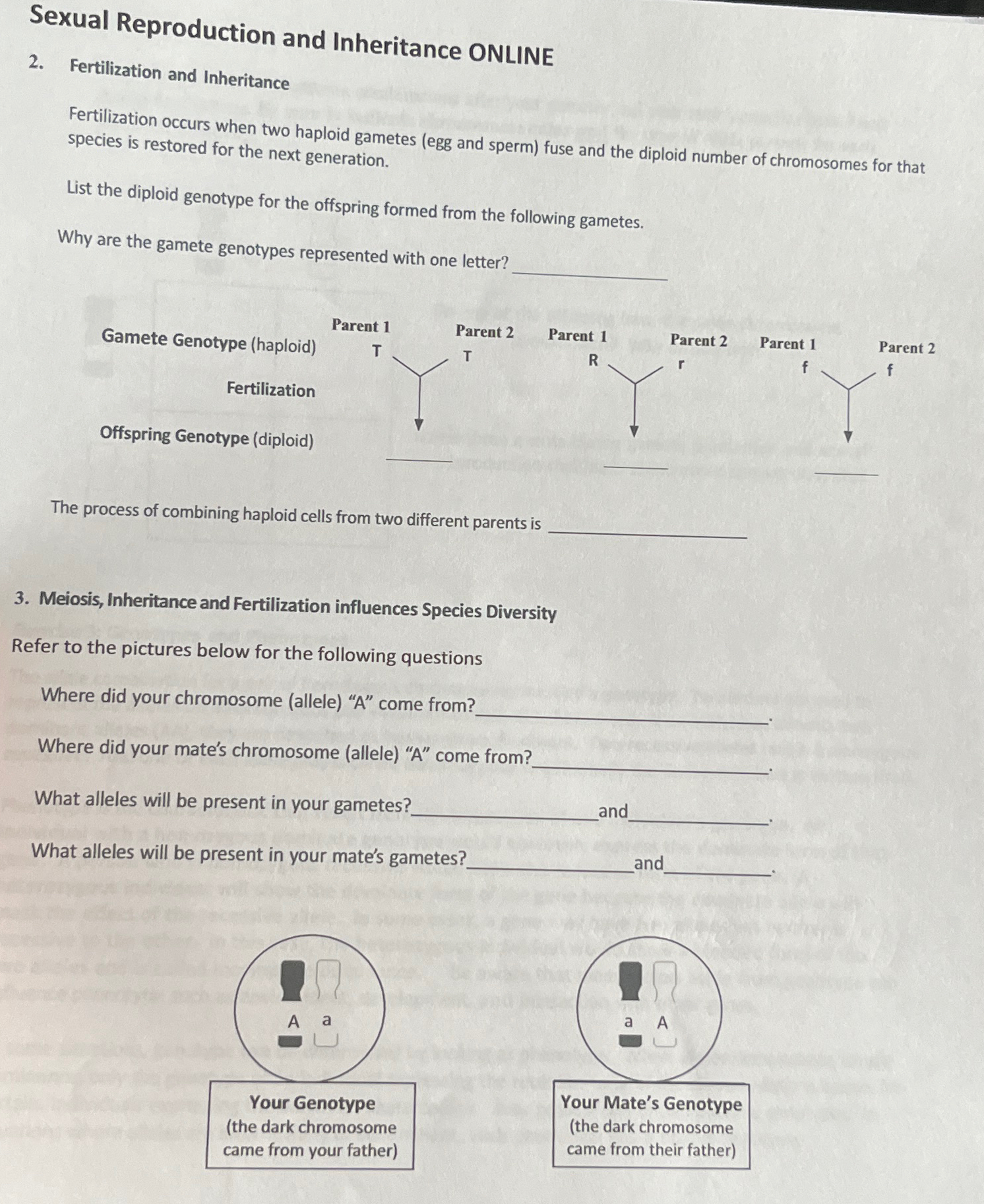 Sexual Reproduction and Inheritance ONLINE2. | Chegg.com