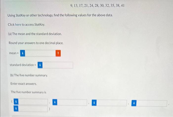 Solved Using StatKey or other technology, find the following | Chegg.com