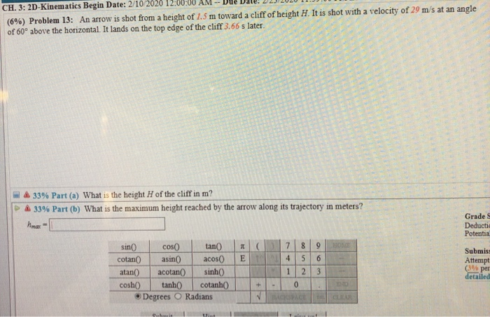 Solved H. 3: 2D-Kinematics Begin Date: 2/10/2020 12:00:00 AM | Chegg.com