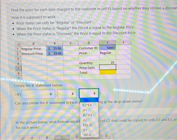 Solved First drop down: (E5=E2, FALSE, TRUE, E2=B2, E1=E2, | Chegg.com